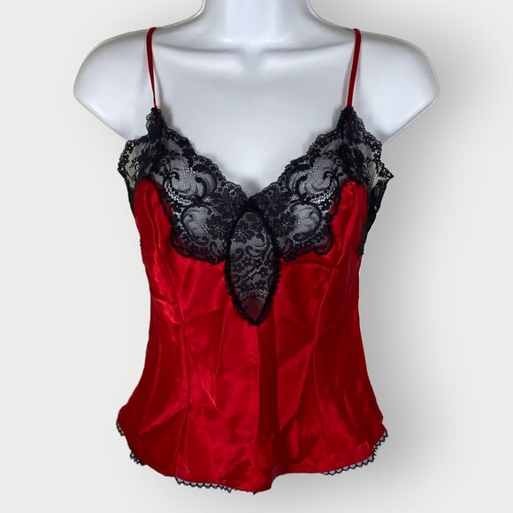 Victoria's Secret | Tops | Vtg Victorias Secret Cami L Red Black Lace ...